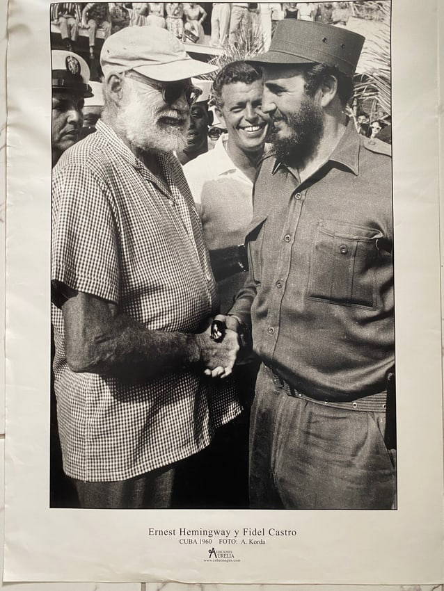 Fidel Castro & Ernest Hemingway, Habana Cuba 1960. Print. Auction