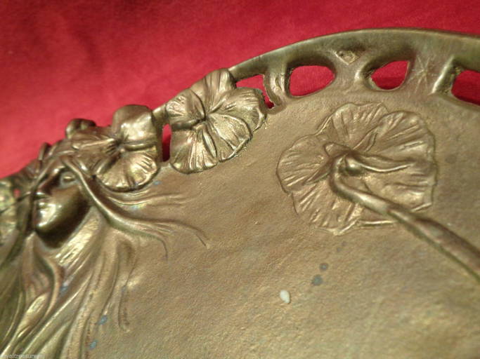 Vintage Art Nouveau Brass Bronze Calling Card Tray