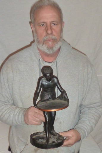 Signed Terracotta Sculpture , Slave Holding Tray
