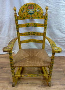 19th Century Paint Decorated Nanny Rocker.