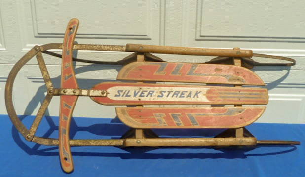 1950's Silver Streak Wooden Snow Sled Usa Made By Garton