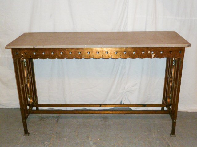 ANTIQUE BRONZE BASE & MARBLE TOP BANK TABLE