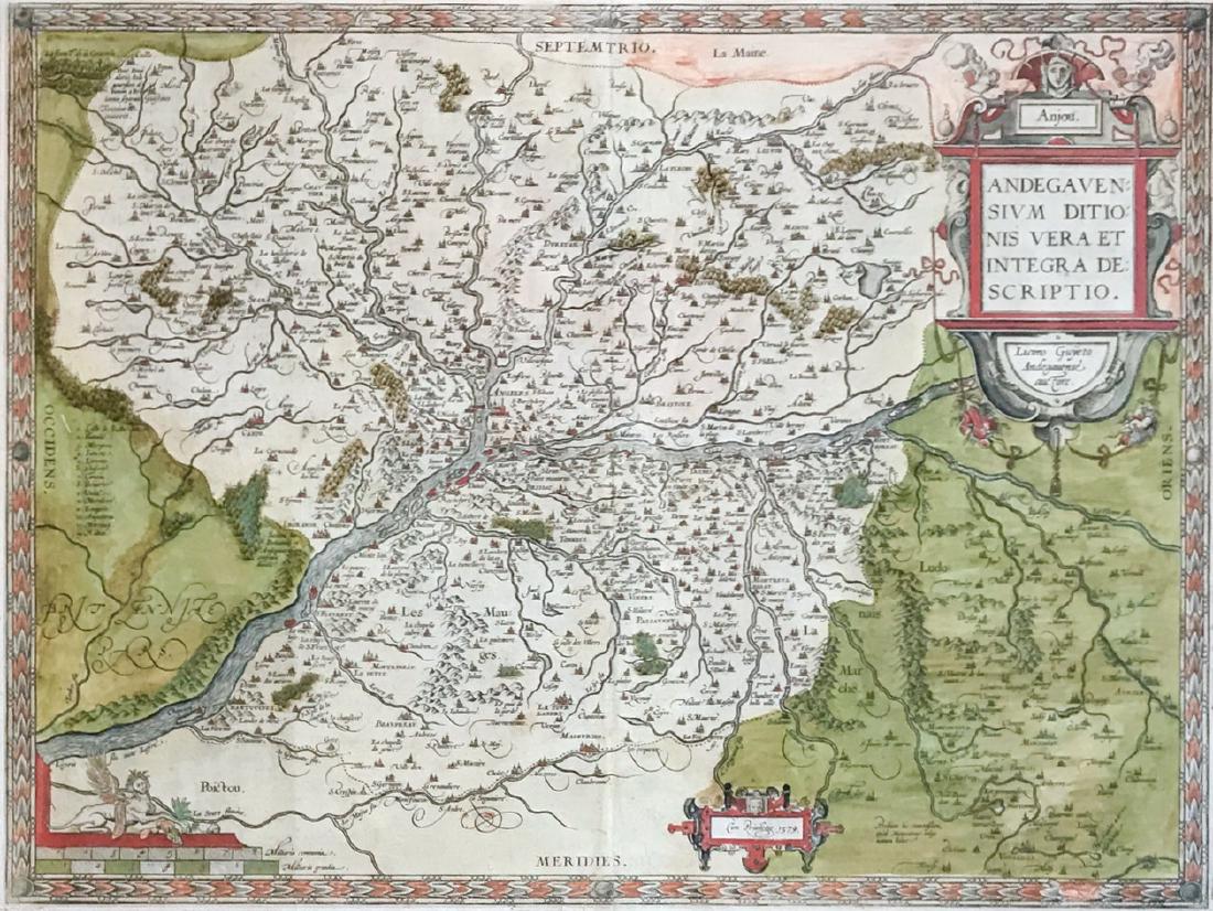 Abraham Ortelius Map of Anjou, France 1606