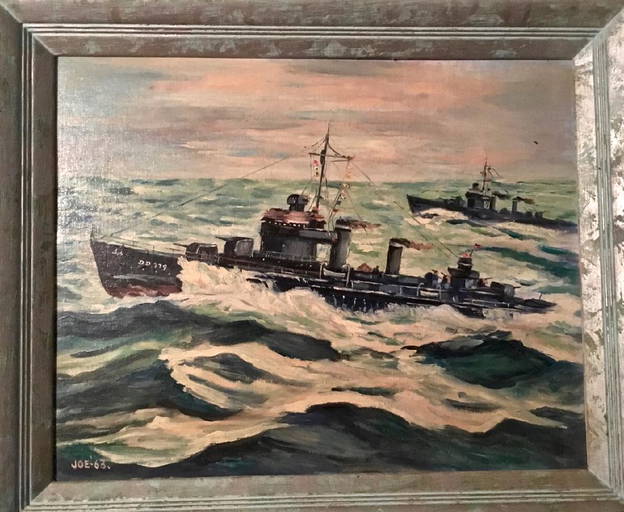 American Military Folk Art Oil Painting, Signed 1963
