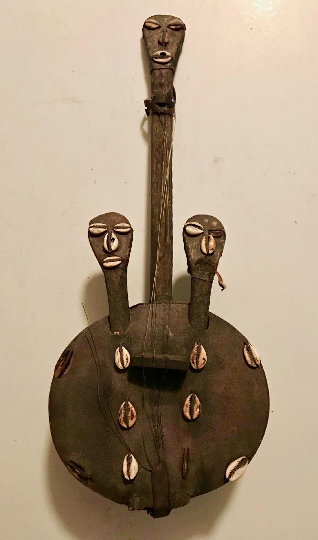 African Folk Art Instrument W/ Ancestral Carvings KORA