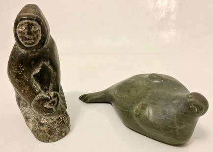 Alaskan Carved Inuit Seal Hunter Signed Mark