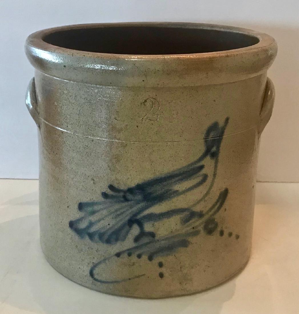 Antique Salt Glaze Stoneware Crock W/ Cobalt Blue Bird