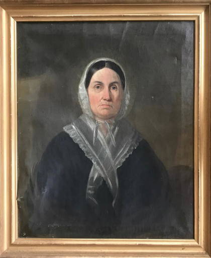 American Colonial Portrait Painting Woman With Bonnet