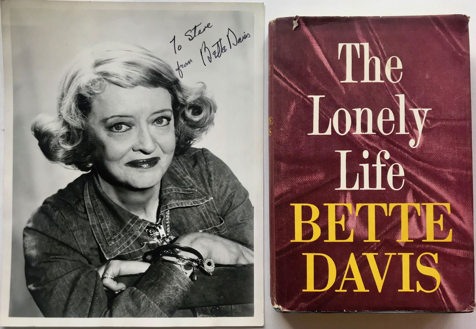 Bette Davis Inscribed & Signed Photograph & Book