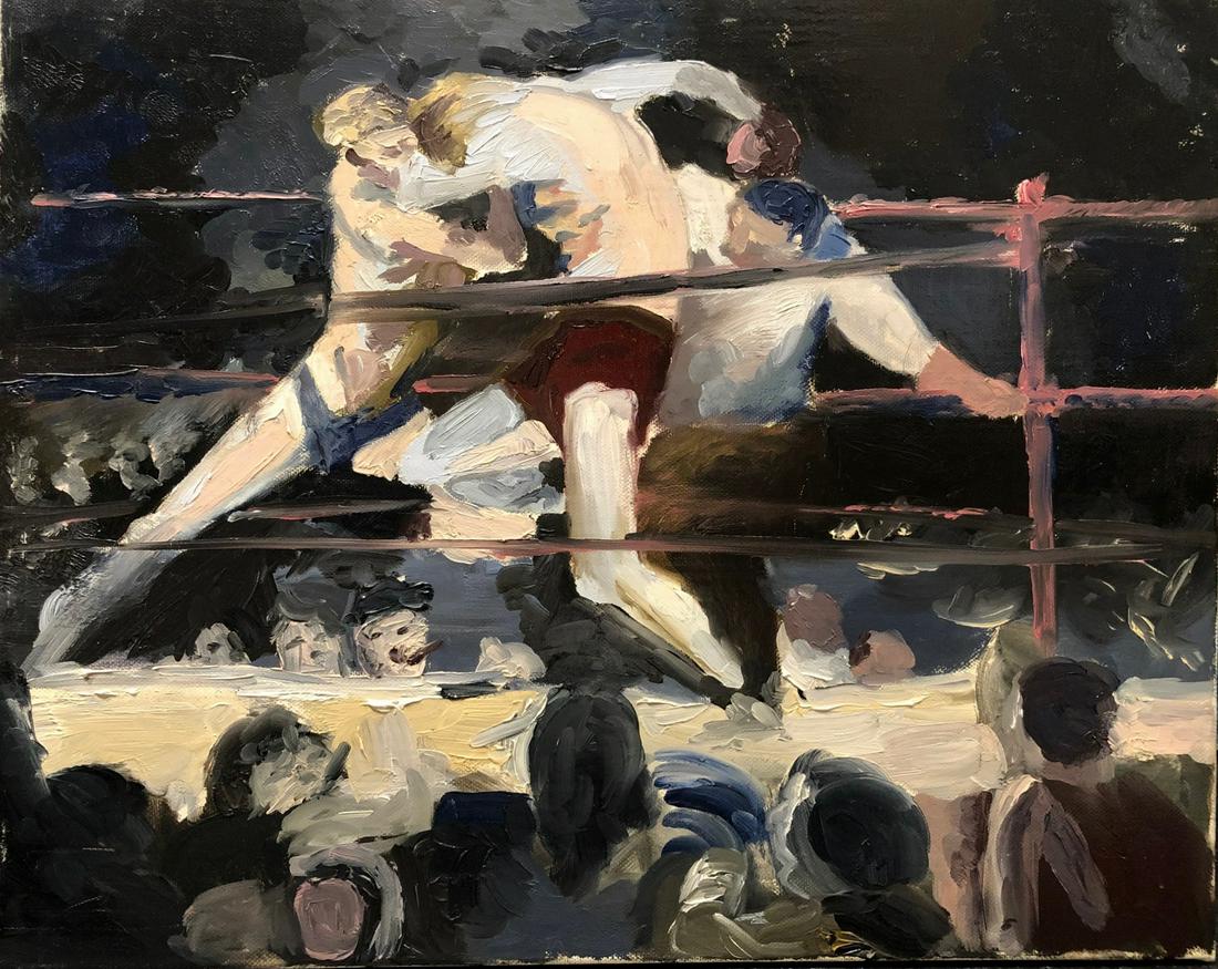 Vintage Boxing Ring Oil Painting