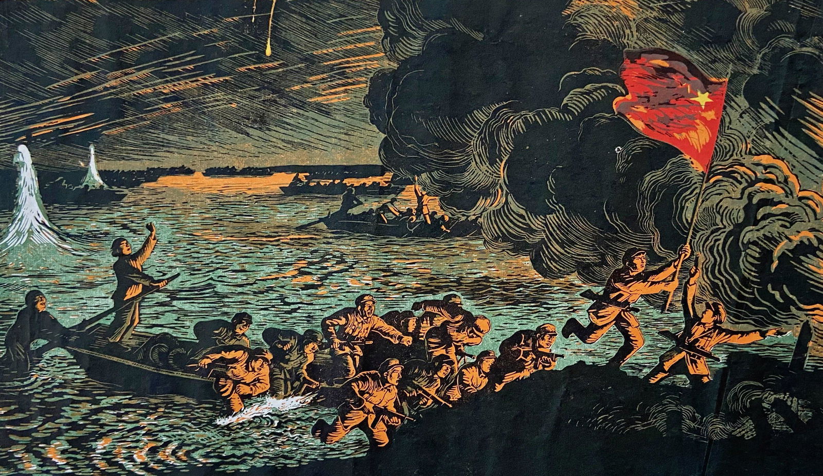 Gu Yuan Original Colored Woodcut The Battle Of Victory, 1950