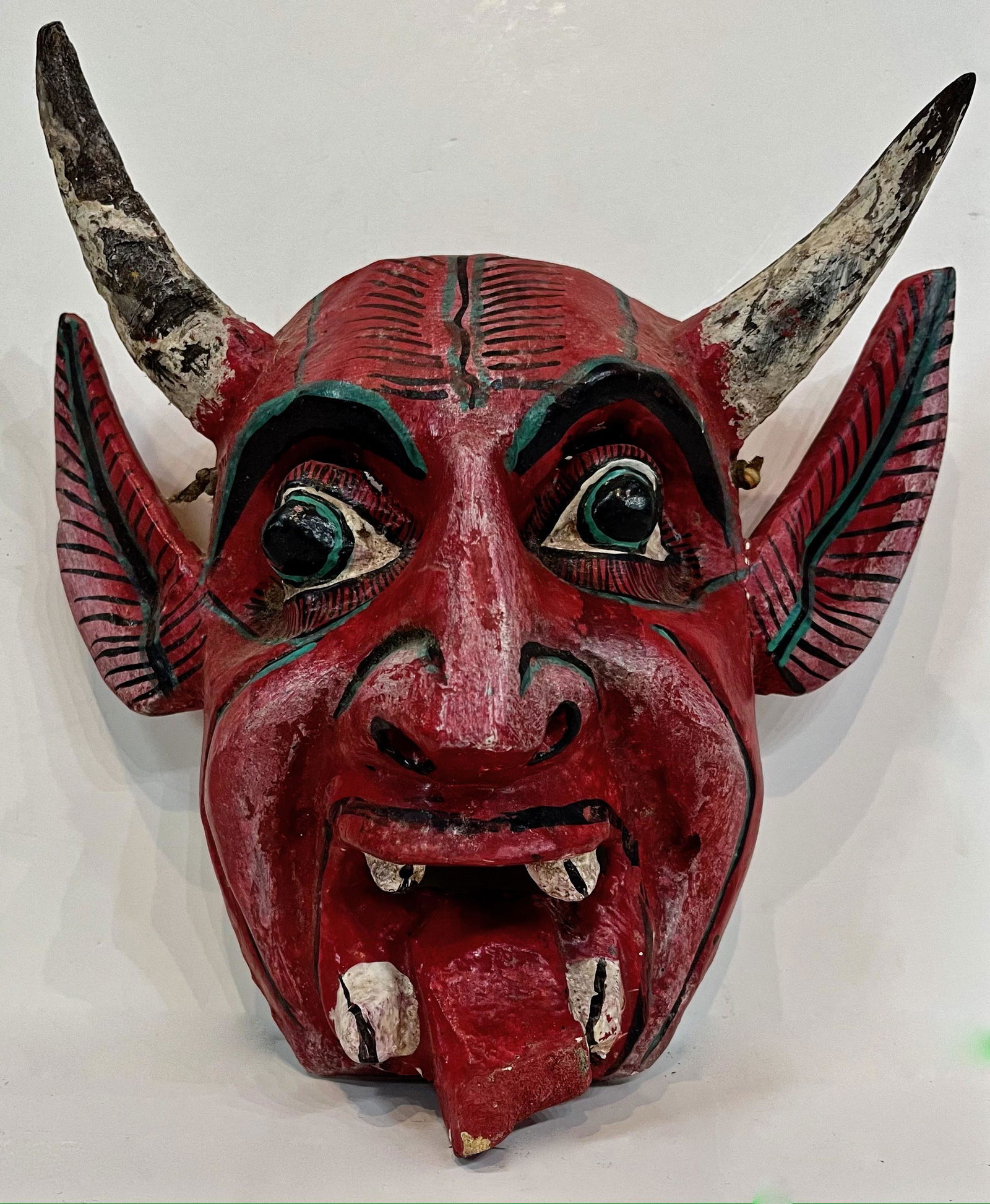 Mexican Diablo Devil Carved & Painted Folk Art Painted Dance Mask