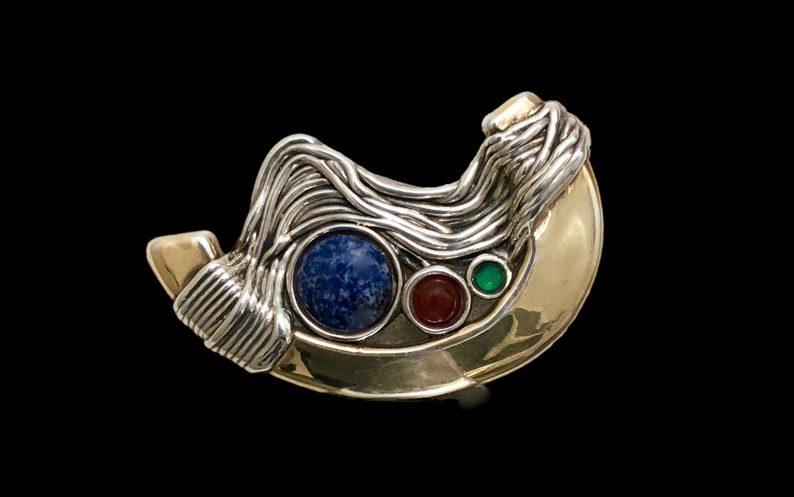 Bat Ami Modernist Sterling Silver Brooch W/ Gemstones, Israel Auction