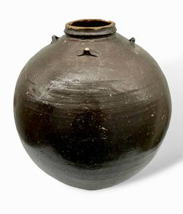 Antique Chinese Dark Brown Glazed Pottery Water Jar