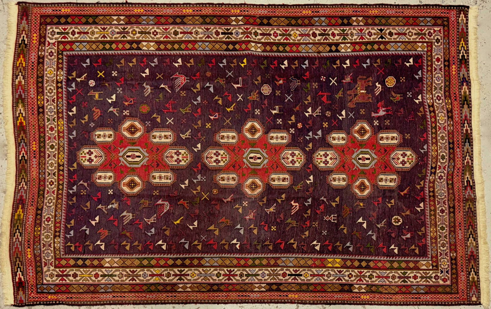 Turkish Tribal Handwoven Kilim Animal Pictorial Rug: 5'10" X 4'1" Auction