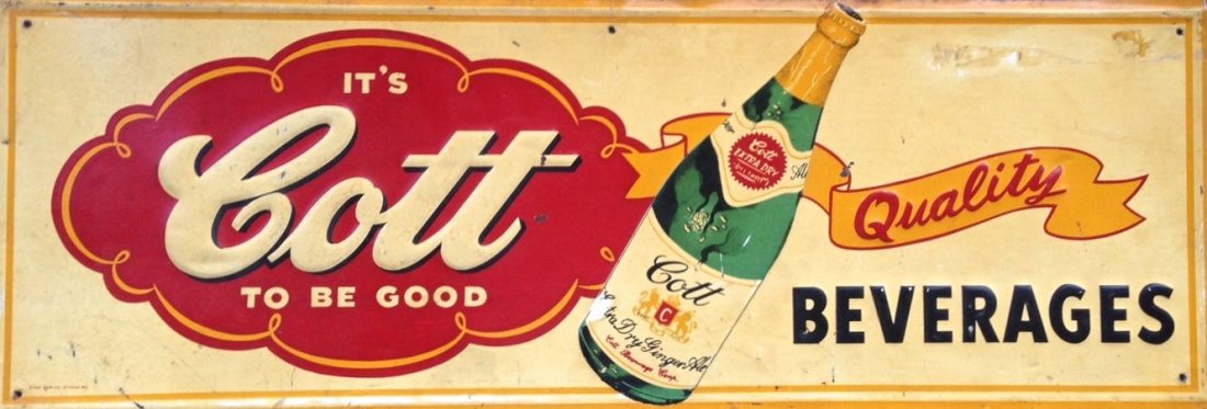 Original Cott Beverages Advertising Sign, 1950's