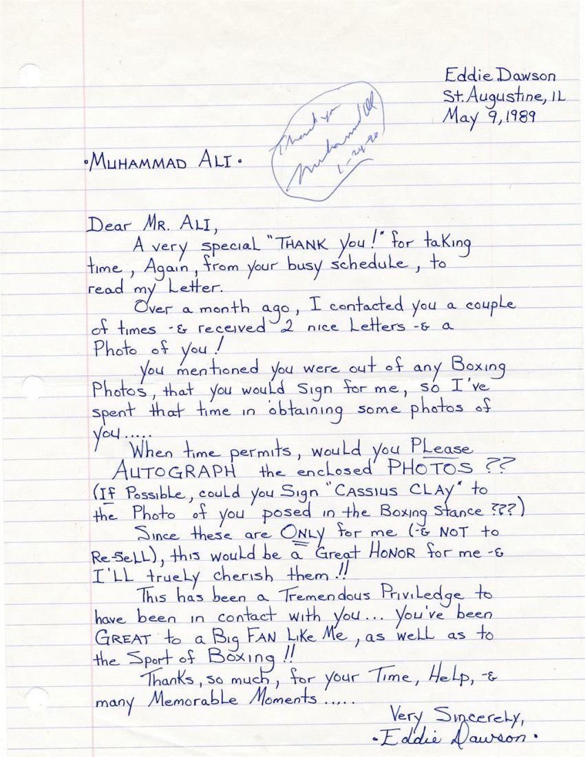 Muhammad Ali- Fans Letter to Him Signed by Ali (#0139) on May 17, 2022 ...
