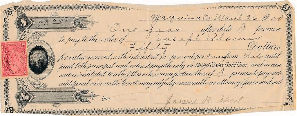 1900 Promissory Note W/revenue Stamp