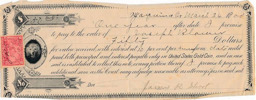 1900 Promissory Note W/revenue Stamp