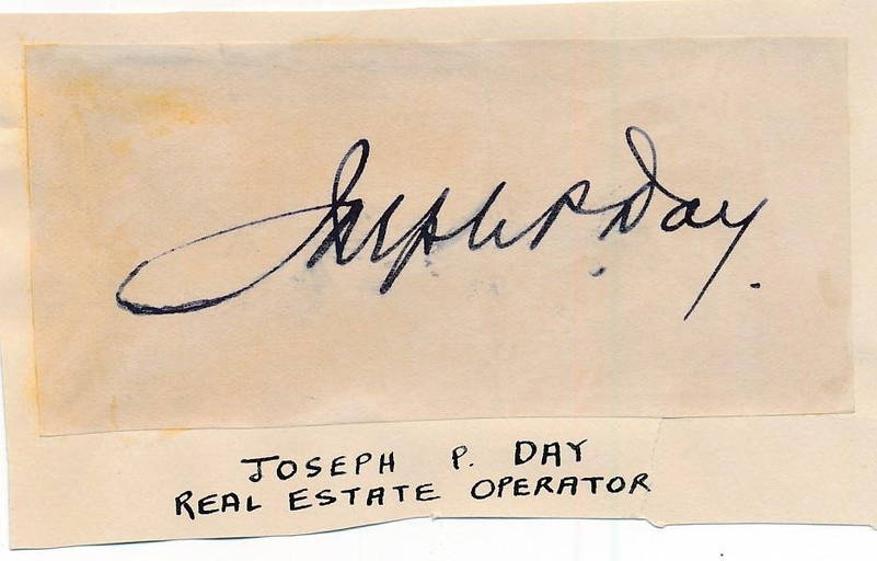 Joseph P. Day Vintage Signed Card 1930's (real Estate, Auctioneer)