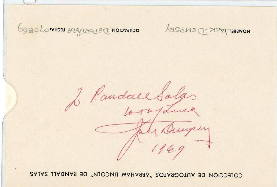 Jack Dempsey -vintage Signed Autograph Card Auction