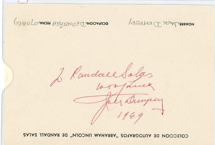 Jack Dempsey -vintage Signed Autograph Card Auction