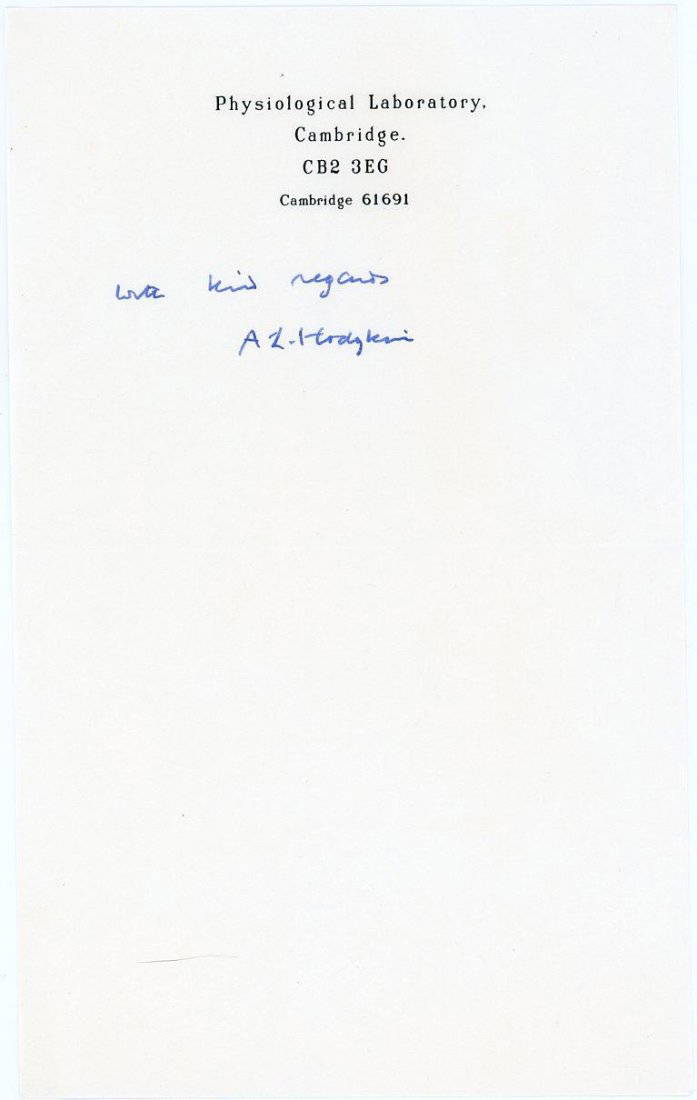 Sir Alan Lloyd Hodgkin-signed Note On Cambridge Paper (nobel Prize 1963 ...
