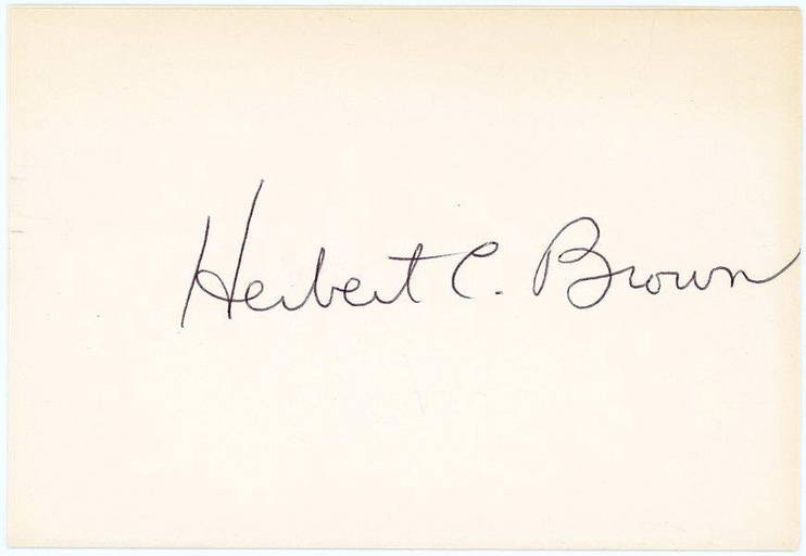 Herbert C. Brown Signed Index Card (nobel Prize 1979)