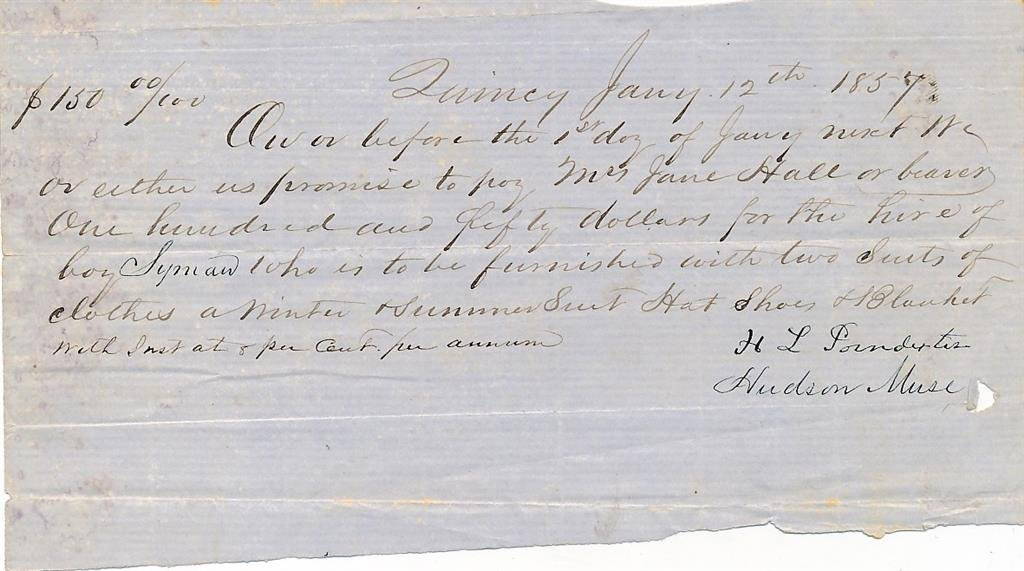 Historical 1857 Slave Document Purchase Note Auction