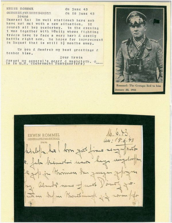 Wwii Letter From Gen Erwin Rommel To His Wife