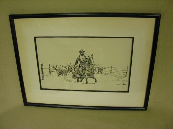H.d. Bugbee Western Ink Drawing The Cattle Drive