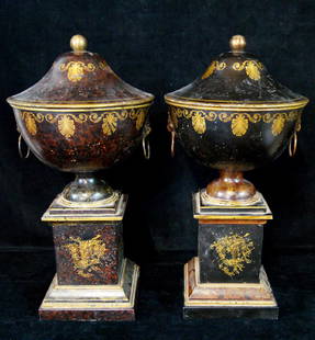 Pr. Regency Style Tole Covered Urns