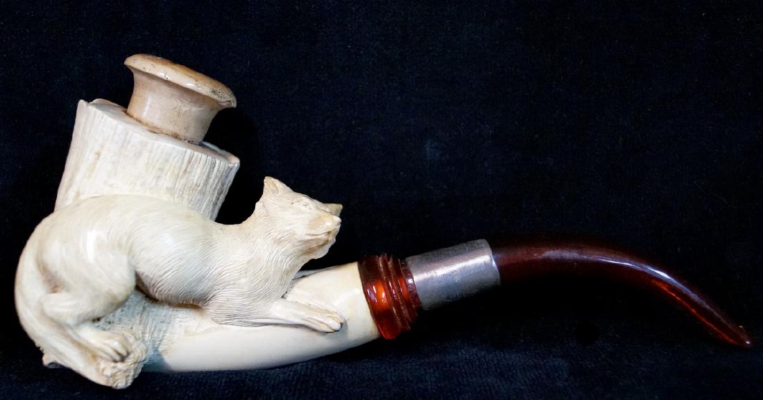 MEERSCHAUM PIPE FOX AT BAY WITH TREE STUMP 1900