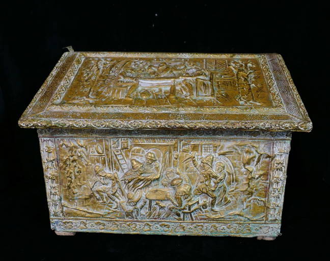 Antique Brass Repousse Fire Box