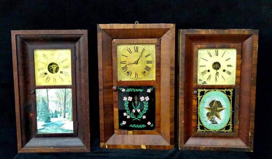 3 Shelf Clocks (2) With Reverse Painted Tablets (1)