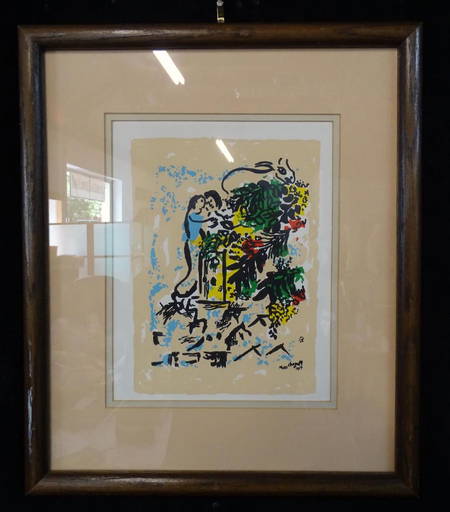 Chagall Lithograph Print With Figures
