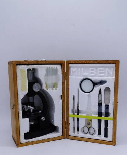 Milben Microscope In Wood Case With Slides