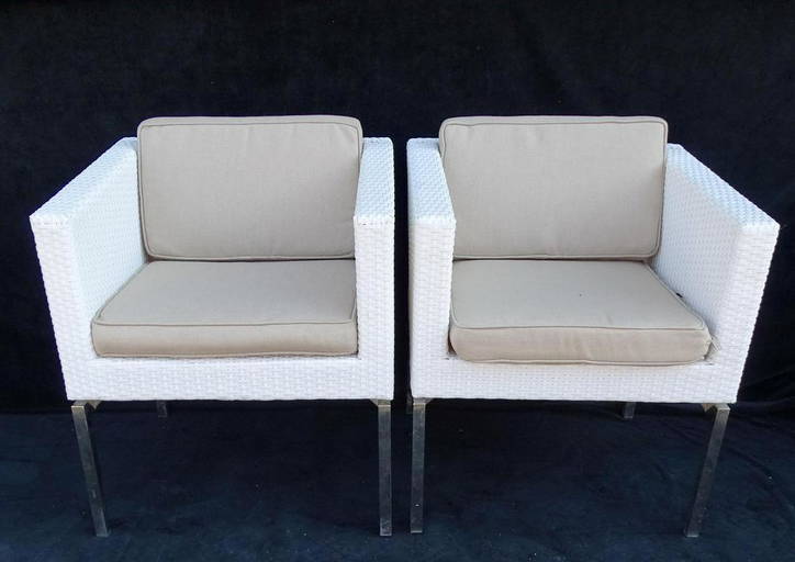 Pr. Frontgate Chairs With Woven Backs & Chrome Legs