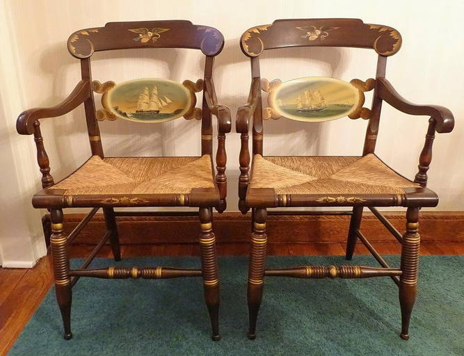 Pr. Hitchcock Limited Edition Ship Motif Arm Chairs