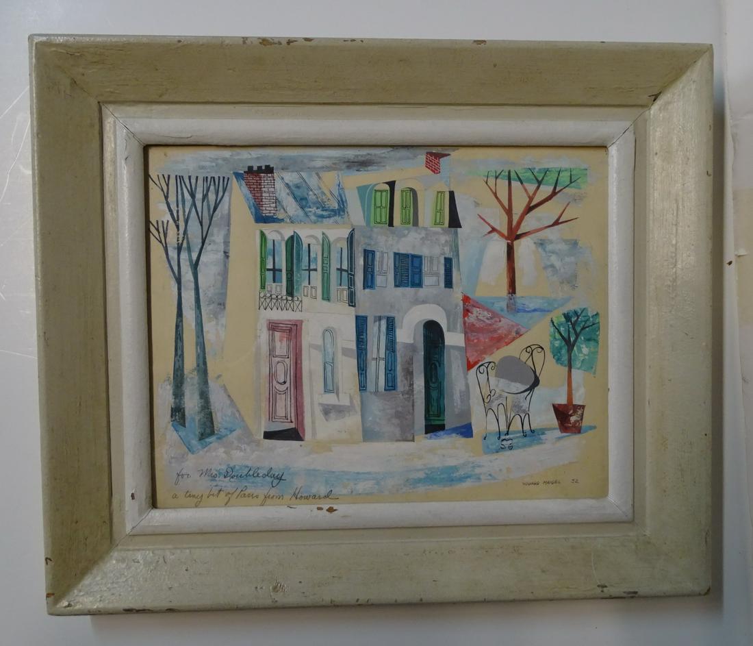 Howard Mandel Signed Painting, Paris Street Scene, 1952