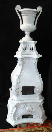 STUNNING ROCOCO STYLE GLAZED TERRACOTA EUROPEAN STOVE 85'' H. (#0002 ...