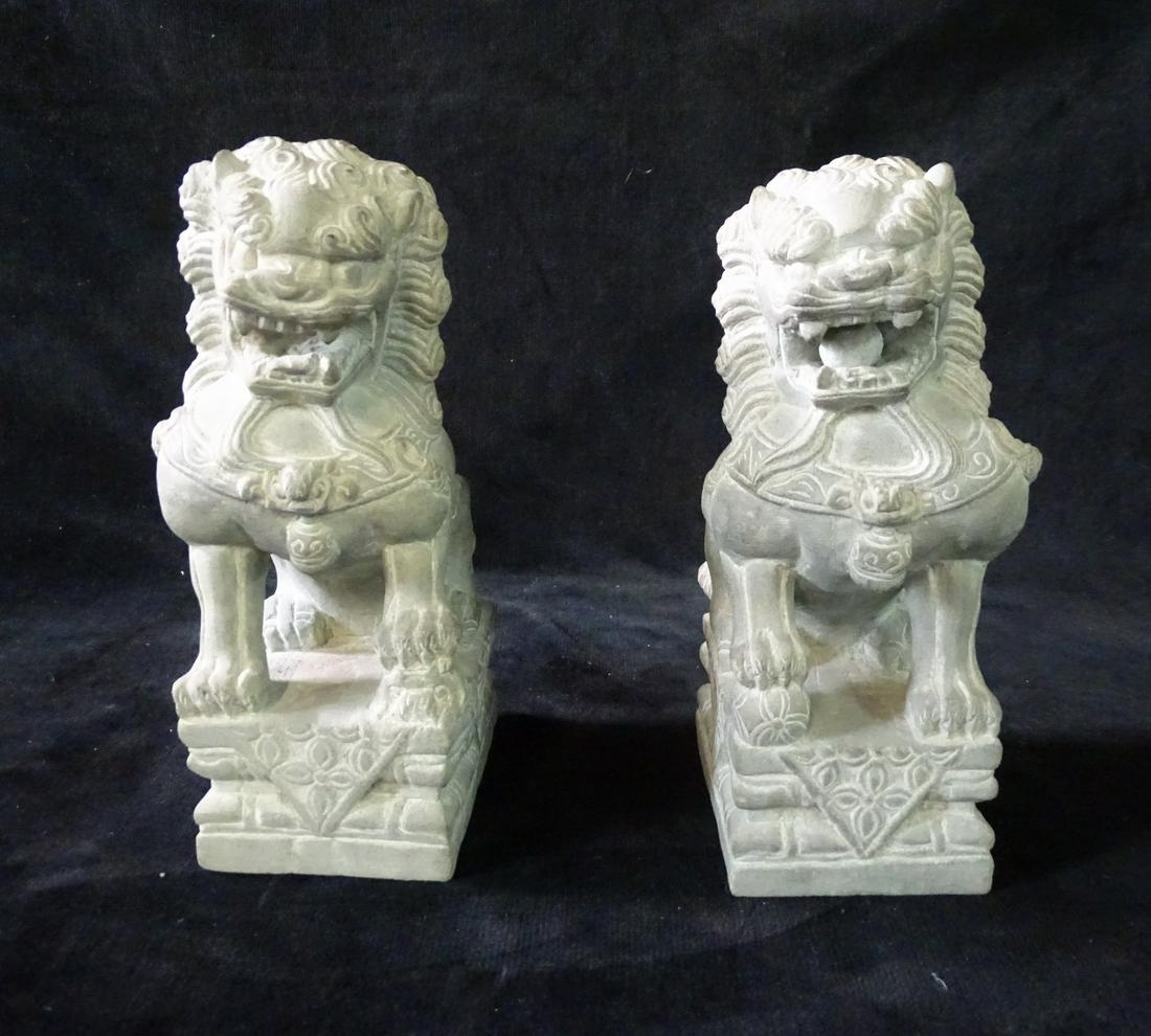Chinese Carved Stone Foo Dogs 8.25" High