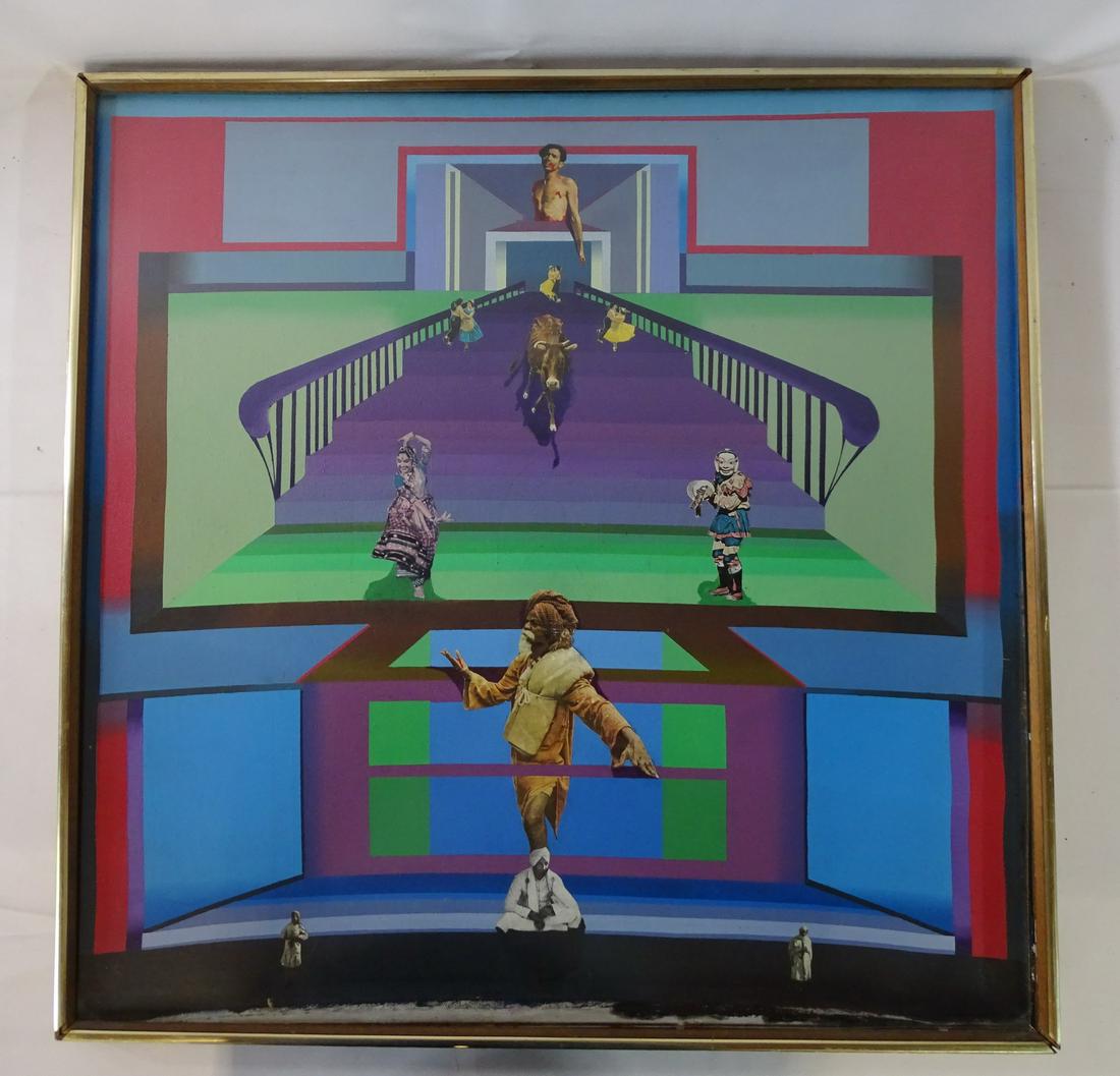 Unidentified 70s Pop Art/hard Edge Painting/collage Acrylic On Canvas ...