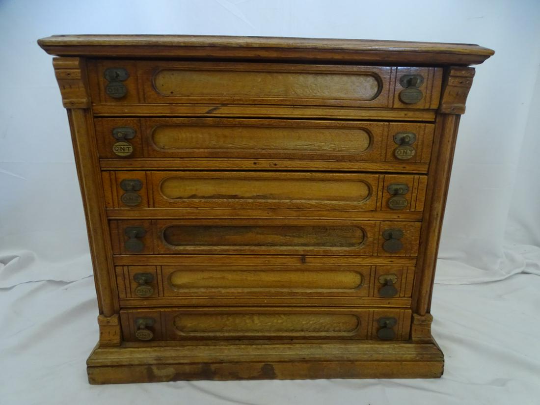 Antique Oak 6 Drawer "clarks" Spool Sewing Cabinet W/original O.n.t ...