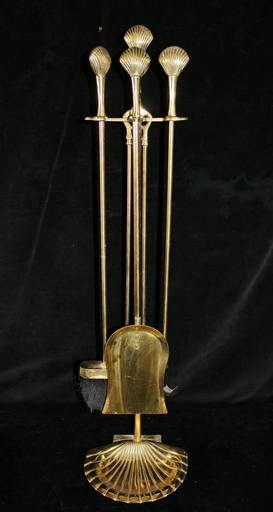 Set Of Brass Clam Shell Fire Tools 33 1/2" High