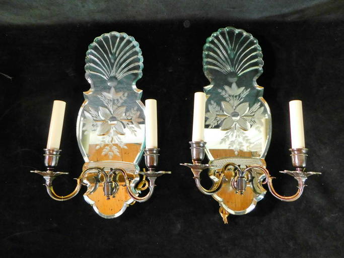 Venetian Mirrored Cut Glass Sconces, Poss. Nesle Of Ny, 17.5 X 11 X 5.75