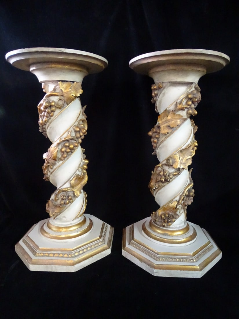 Pair Gilt & Paint Decorated Pedestals 24" High Auction