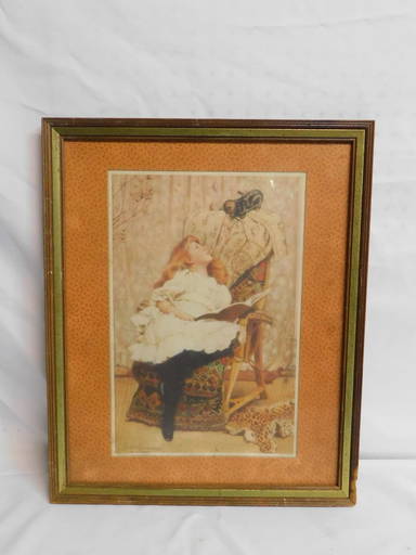 Lithograph, "girl With Kitten", 22 X 17.5 Overall