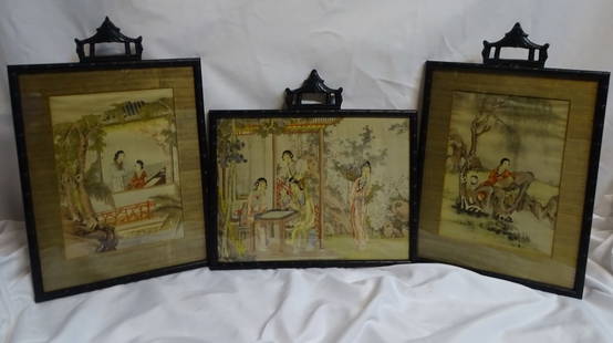 Set Of 3 Japanese Woodblock Prints W/ Pagoda Frames Auction