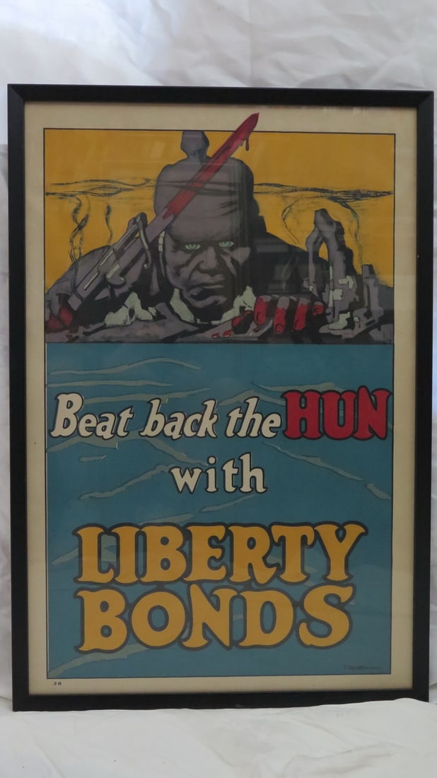 F. Strothmann "beat Back The Hun" Wwi Liberty Bond Poster 29.5 X 19.5 ...